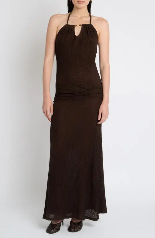 MUSE ASSEMBLY Halter Jacquard Maxi Dress - Brown