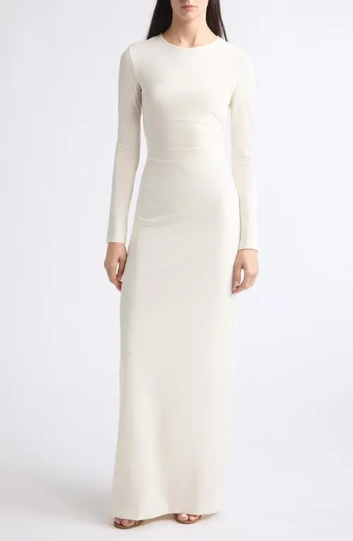 Emporio Armani Long Sleeve Jersey Ruched Maxi Dress - Ivory