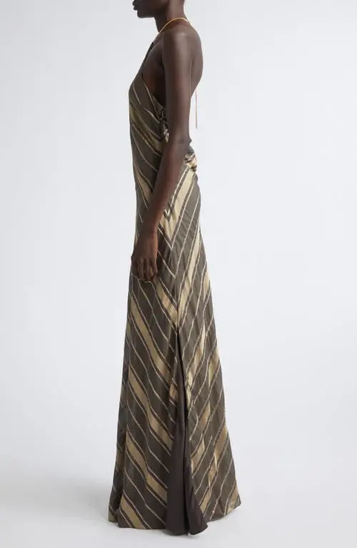 Stella McCartney Metallic Diagonal Stripe Halter Gown