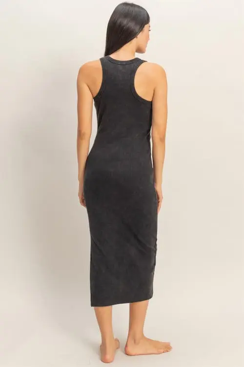 PINKBLUSH Acid Washed Ribbed Midi Tank Dress