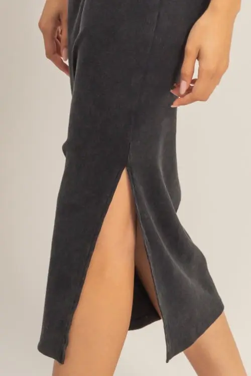 PINKBLUSH Acid Washed Ribbed Midi Tank Dress