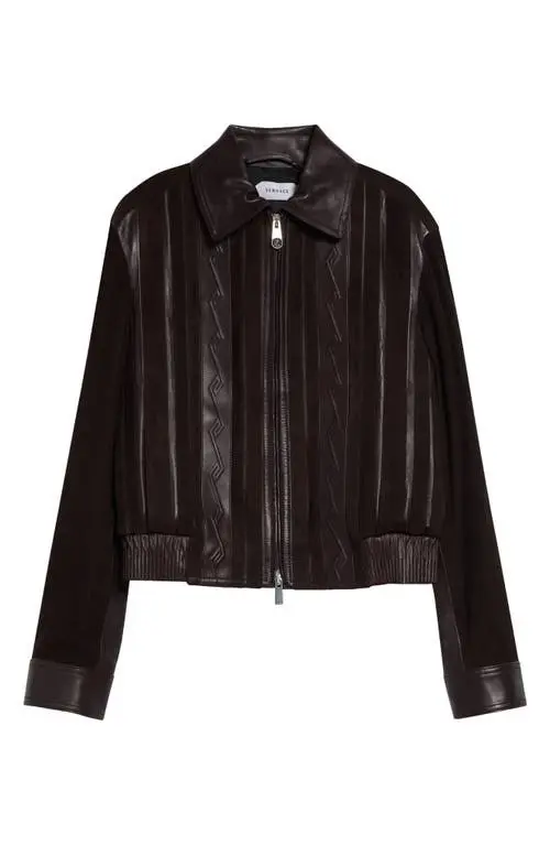 Versace Mixed Media Greca Blouson Jacket - Brown