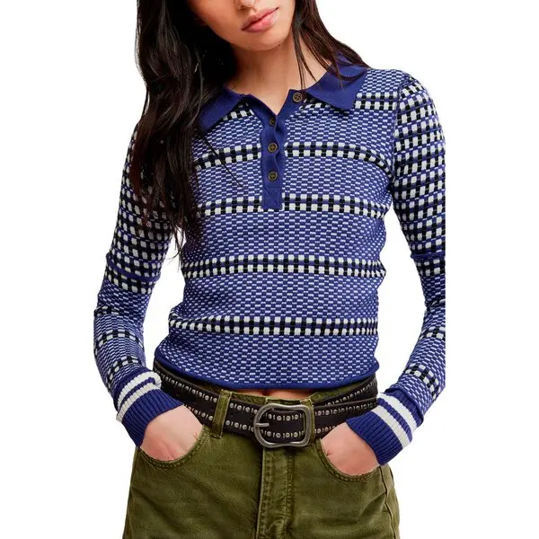 Free People Level Up Sweater - Navy Combo