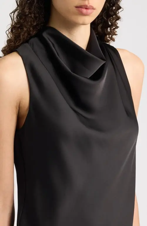 Sam Edelman Cowl Neck Drape Satin Maxi Dress - Black