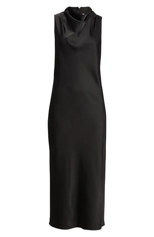 Sam Edelman Cowl Neck Drape Satin Maxi Dress - Black