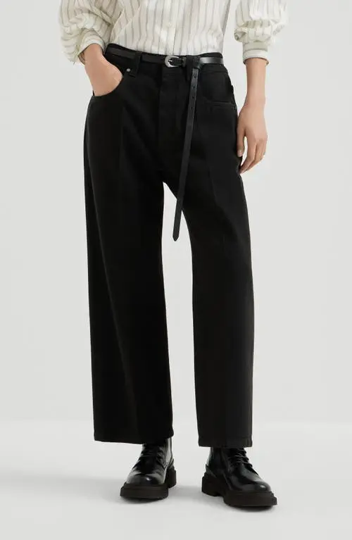 Brunello Cucinelli Dyed Denim Trousers With Monili Detail - Black