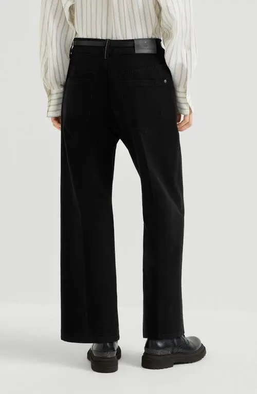 Brunello Cucinelli Dyed Denim Trousers With Monili Detail - Black