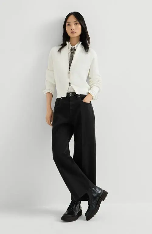 Brunello Cucinelli Dyed Denim Trousers With Monili Detail - Black