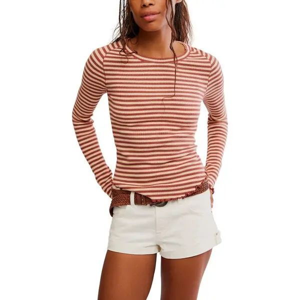 Free People Easy Does It Striped Long Sleeve T-shirt - Brown Combo