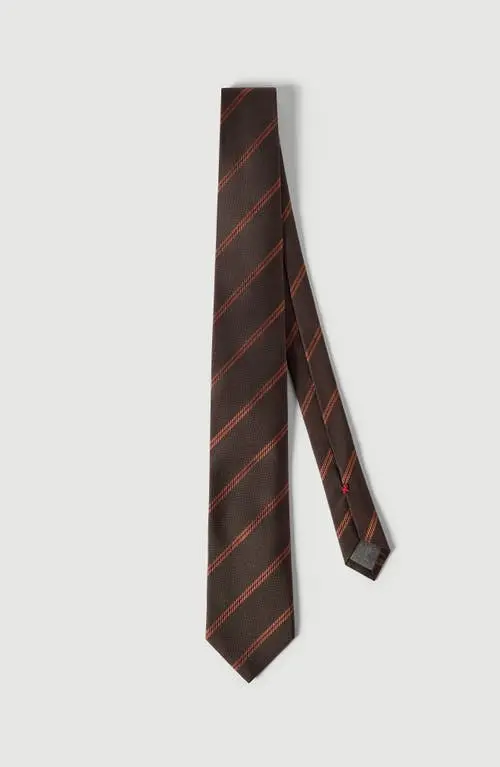 Brunello Cucinelli Striped Silk Neck Tie - Rust Brown