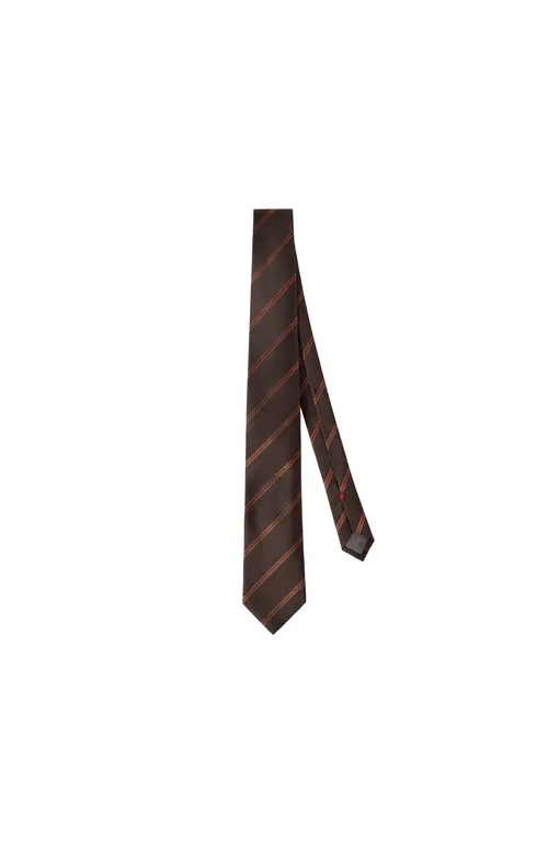 Brunello Cucinelli Striped Silk Neck Tie - Rust Brown