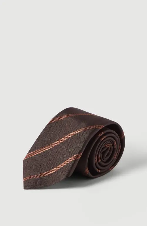 Brunello Cucinelli Striped Silk Neck Tie - Rust Brown