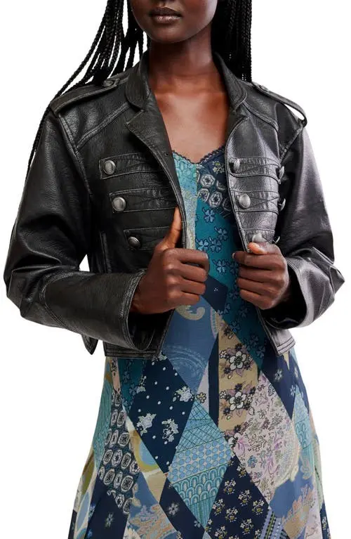 Free People Ryland Faux Leather Band Jacket - Black