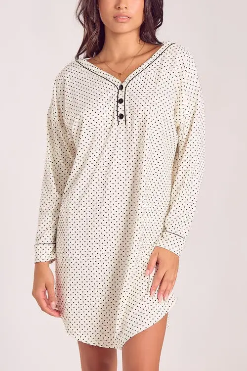 ICOLLECTION Microfiber Knit Sleep Shirt With Functional Buttons - Ivory