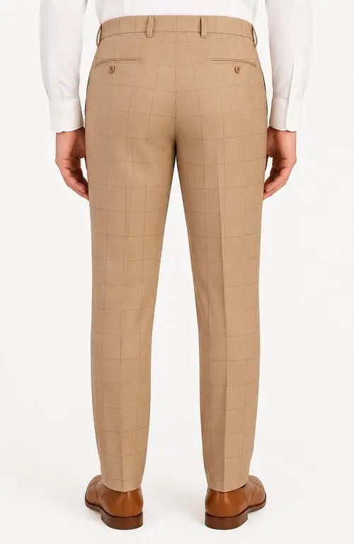 Berle Windowpane Check Flat Front Wool & Silk Blend Dress Pants