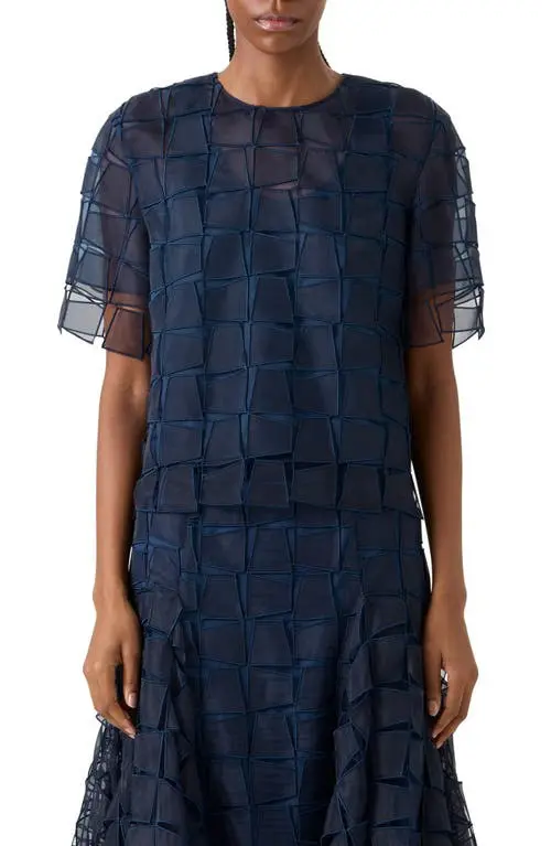 Akris Embroidered Trapezoid Organza Top - Navy