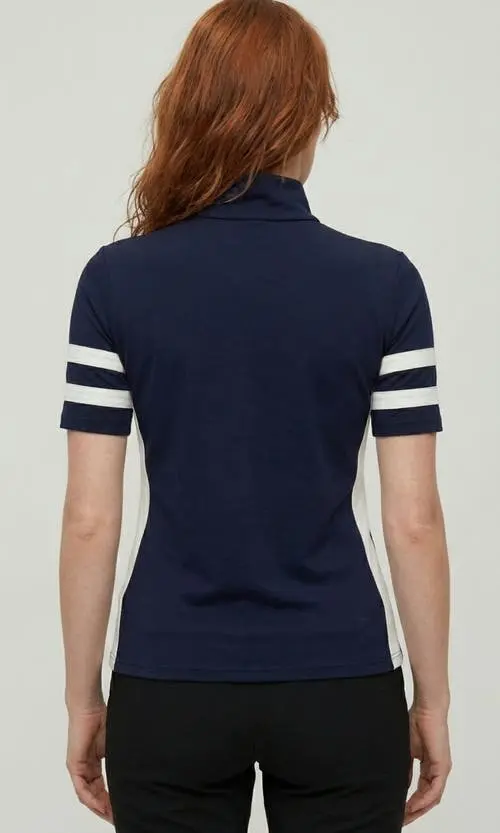 Anatomie Serena Sport Striped Zip-up Short Sleeve Top - Navy/white