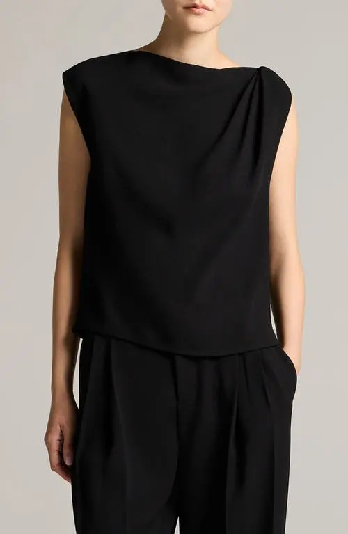 Vince Draped Shoulder Sleeveless Blouse - Black