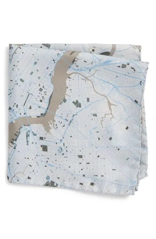 Eton Subway Map Silk Pocket Square - Grey