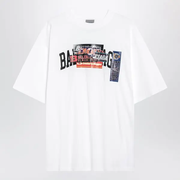Balenciaga Bumper Stickers Medium-fit Cotton T-shirt - White