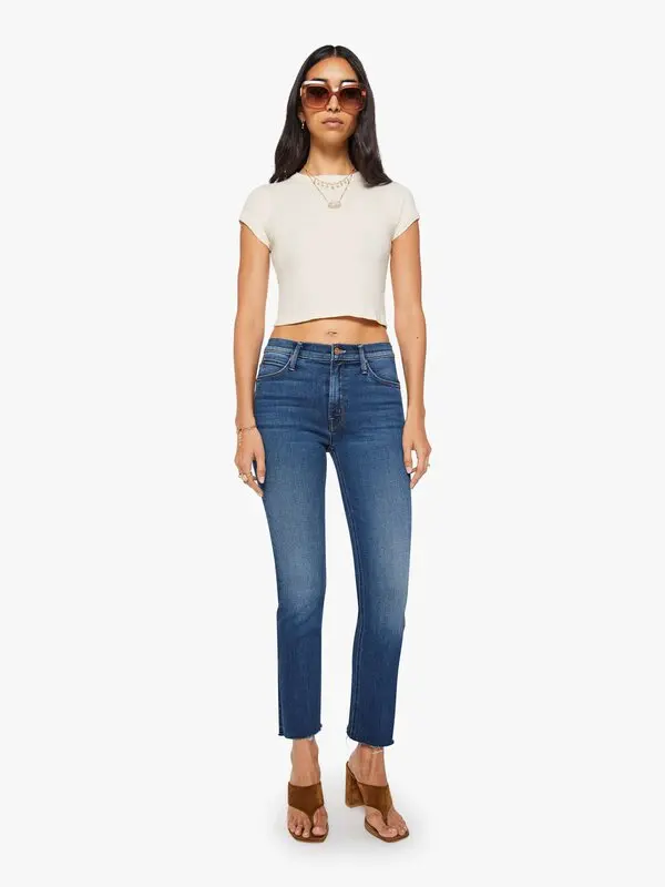 MOTHER The Mid Rise Dazzler Ankle Fray Taking Chances Jeans - Blue