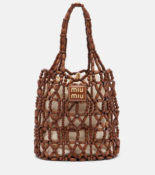 Miu Miu Beaded Bucket Bag - Brown