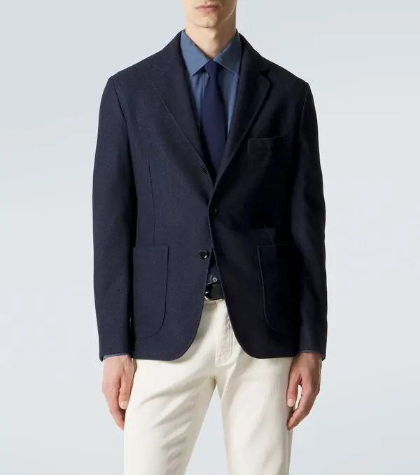 Brioni Navy Silk And Cashmere Blazer