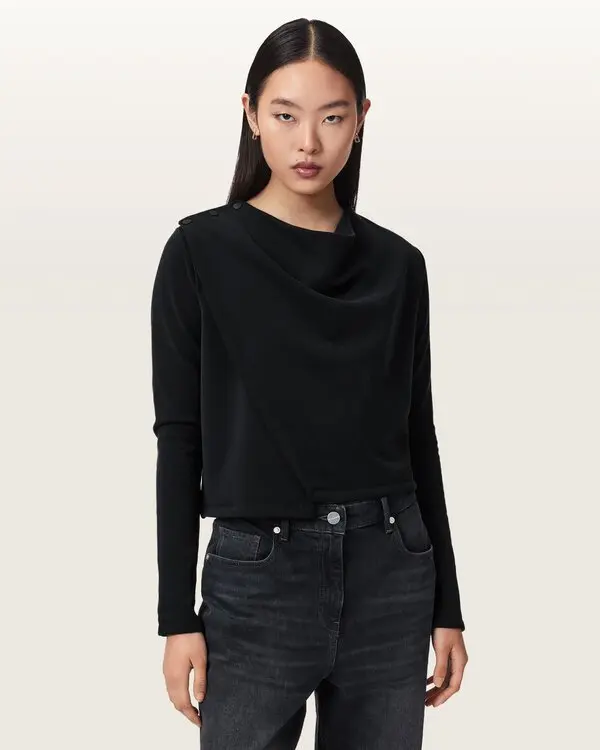 ALLSAINTS Skyler Long Sleeve Asymmetric Oversized Top - Black