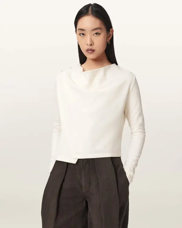 ALLSAINTS Skyler Long Sleeve Asymmetric Oversized Top - White
