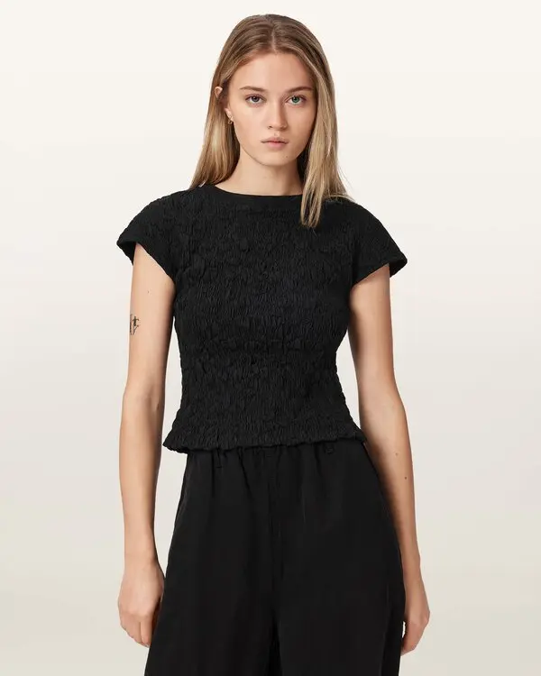 ALLSAINTS Luna Crinkle Cotton Slim Fit T-shirt - Black