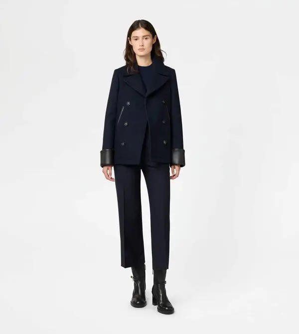 TOD'S Wool Peacoat With Leather Inserts