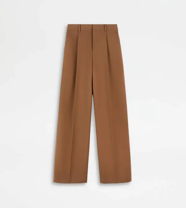 TOD'S Cotton Gabardine Relaxed Fit Wide Leg Pants - Brown