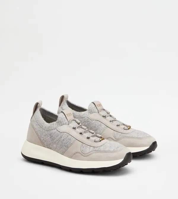 TOD'S Knit And Suede Sock Sneakers With Red Dot Detail