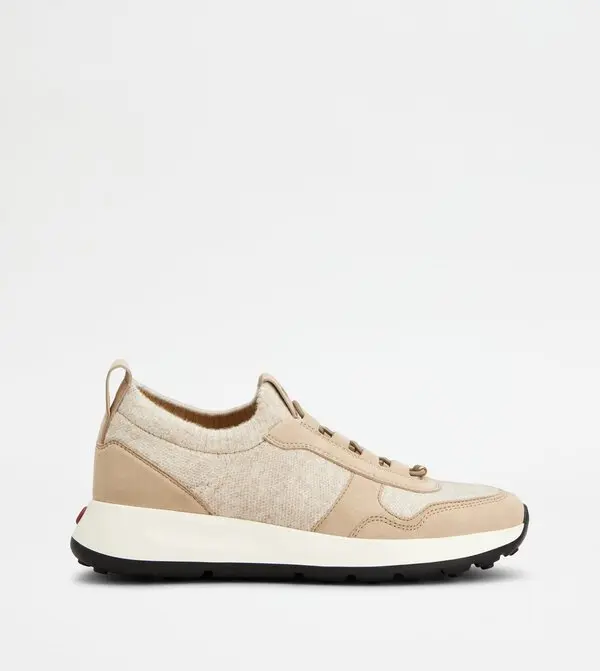 TOD'S Knit And Suede Sock Sneakers With Red Dot Detail