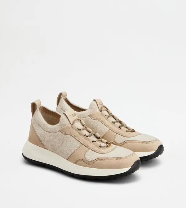 TOD'S Knit And Suede Sock Sneakers With Red Dot Detail