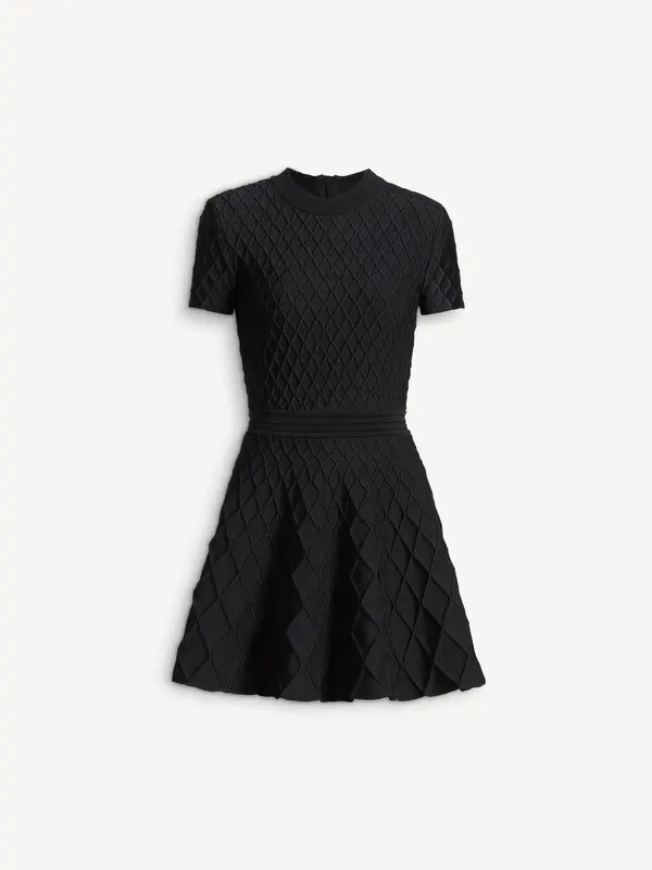 Balmain Flared Knit Dress With Quilted Effect - Black