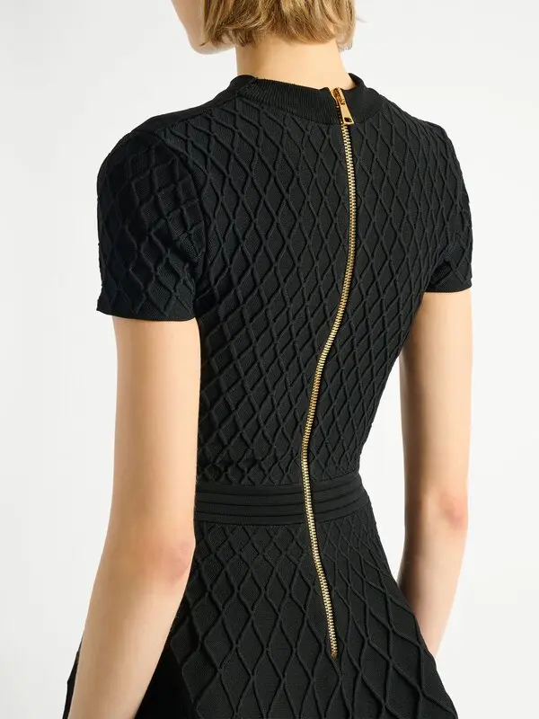 Balmain Flared Knit Dress With Quilted Effect