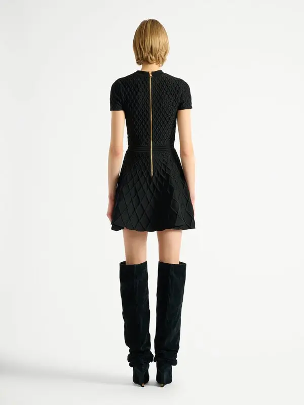 Balmain Flared Knit Dress With Quilted Effect