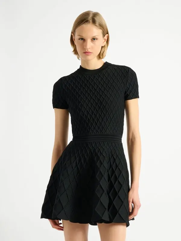 Balmain Flared Knit Dress With Quilted Effect