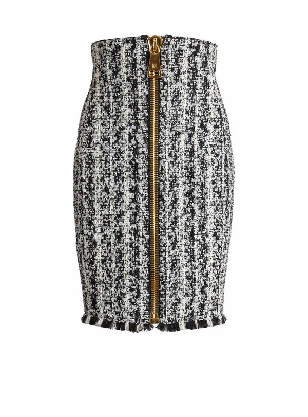 Balmain Zipped Two-tone Tweed Skirt