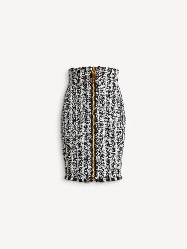 Balmain Two-tone Tweed Fitted Skirt With Oversized Gold Zip