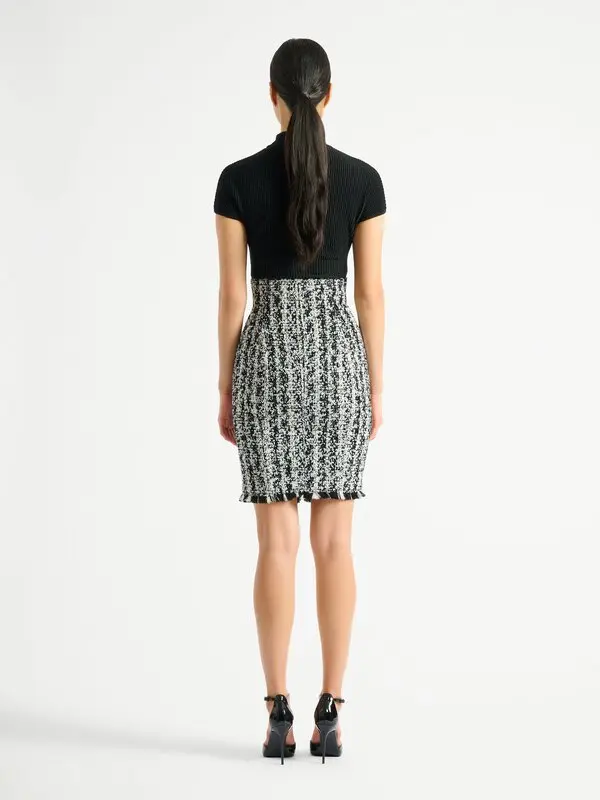 Balmain Two-tone Tweed Fitted Skirt With Oversized Gold Zip