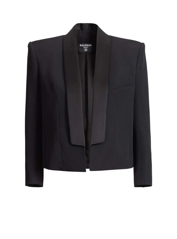Balmain Cropped Grain De Poudre Jacket - Black