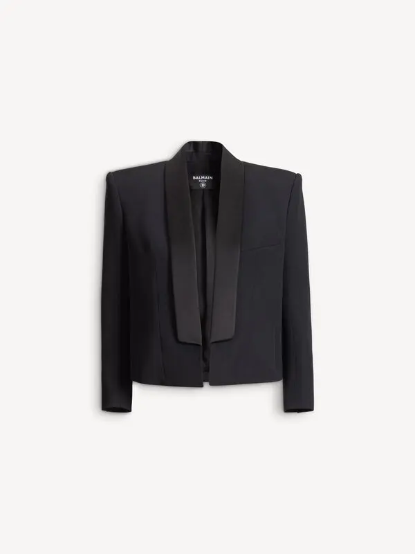 Balmain Cropped Grain De Poudre Jacket With Shawl Collar