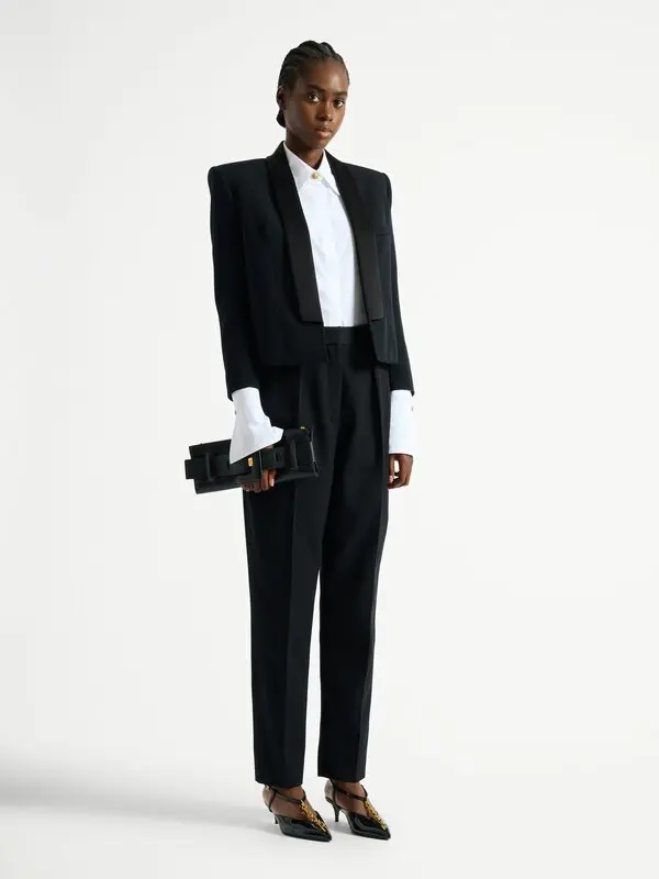 Balmain Cropped Grain De Poudre Jacket With Shawl Collar