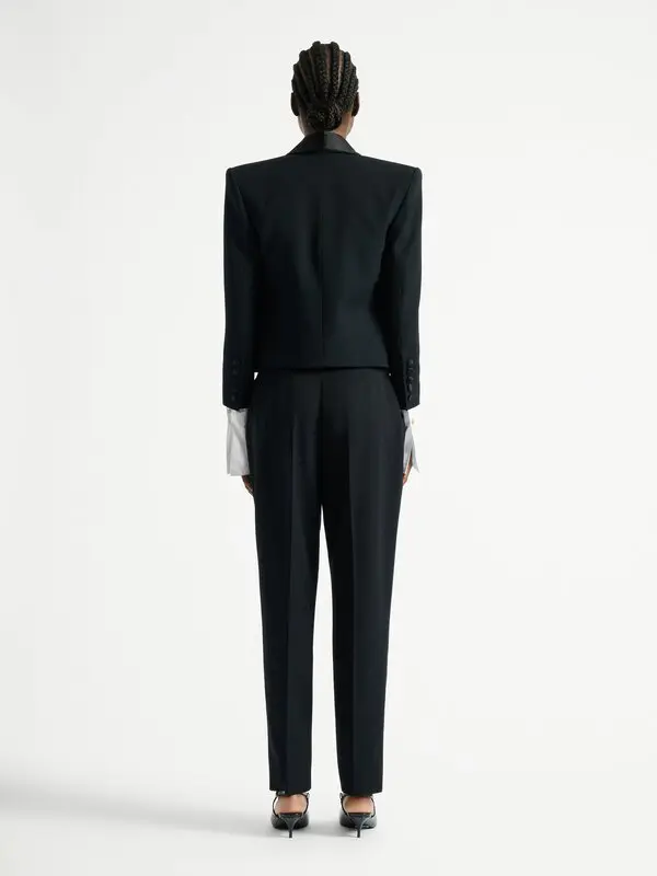 Balmain Cropped Grain De Poudre Jacket With Shawl Collar