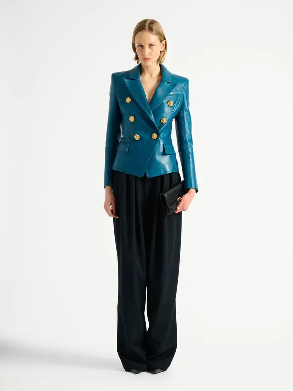 Balmain Leather 6-button Double-breasted Jacket - Blue