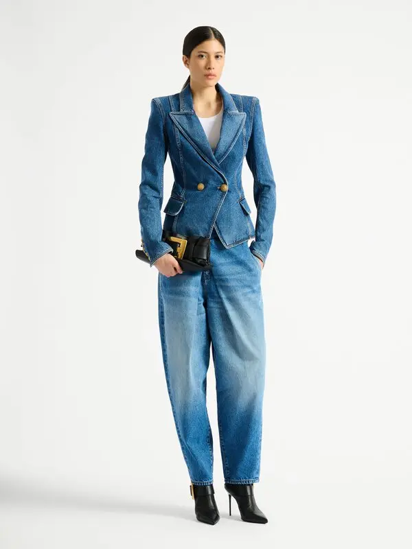 Balmain Denim Double-breasted Peak Lapel Jacket