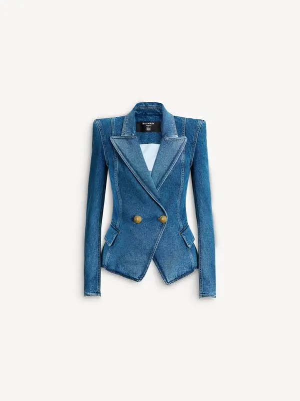 Balmain Denim Double-breasted Peak Lapel Jacket