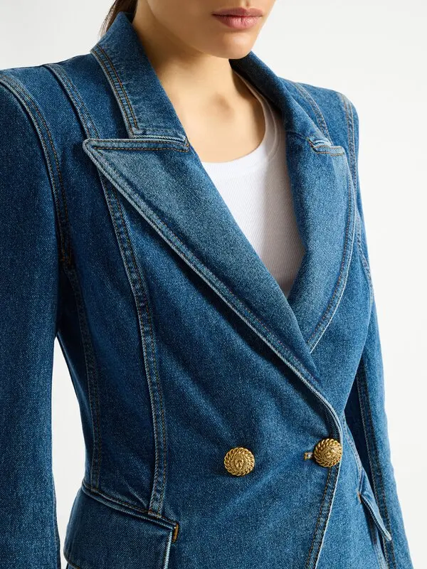 Balmain Denim Double-breasted Peak Lapel Jacket